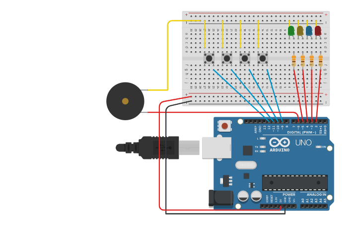 Circuit design Simón Dice - Tinkercad