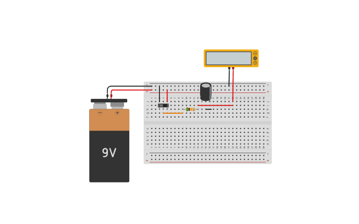 Circuit design Clase 5 carga y descarga de condensador - Tinkercad