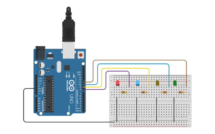 Circuit design Semana 6: Repetição (FOR) | Tinkercad