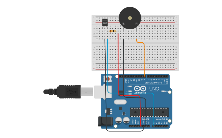 Circuit design flame sensor with buzzer - Tinkercad