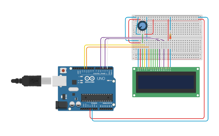 Circuit design Arduino 2 Freigegeben: LCD mit Potentiometer - Tinkercad