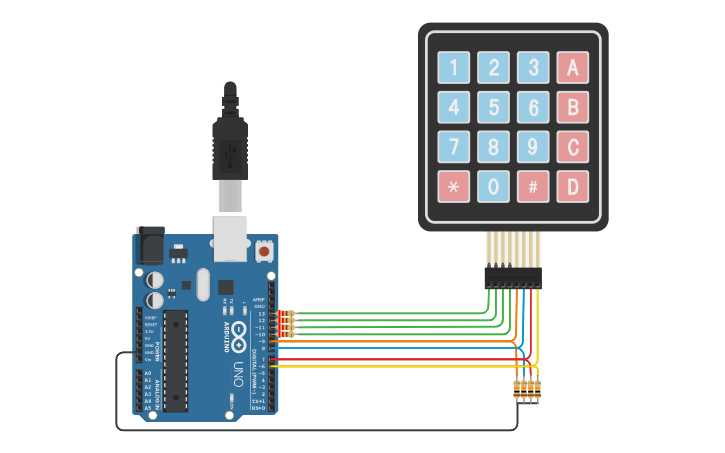 Circuit design Teclado Matricial 4X4 | Tinkercad