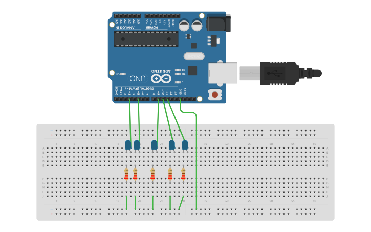 Circuit design 5 Leds Fade pronto - Tinkercad Circuit design 5 Leds Fade pronto - Tinkercad