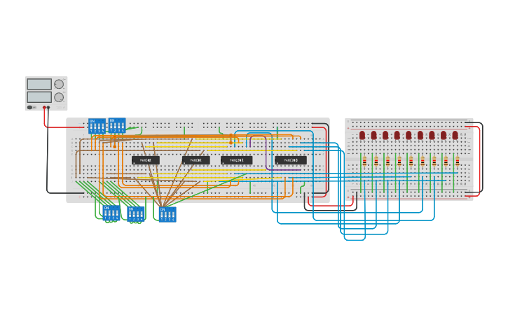 Circuit design 8-bit Adder Subtracter - Tinkercad