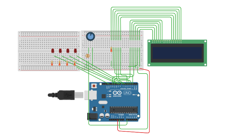 Circuit design Arduino - LDR + LCD | Tinkercad