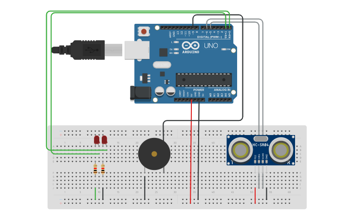 Circuit design C3. Sensor Ultrasonido - Tinkercad