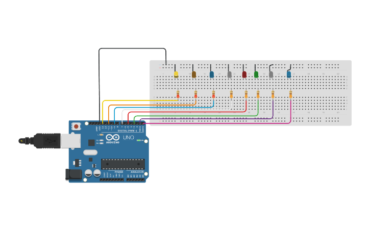 Circuit design rduino con 8 leds - Tinkercad