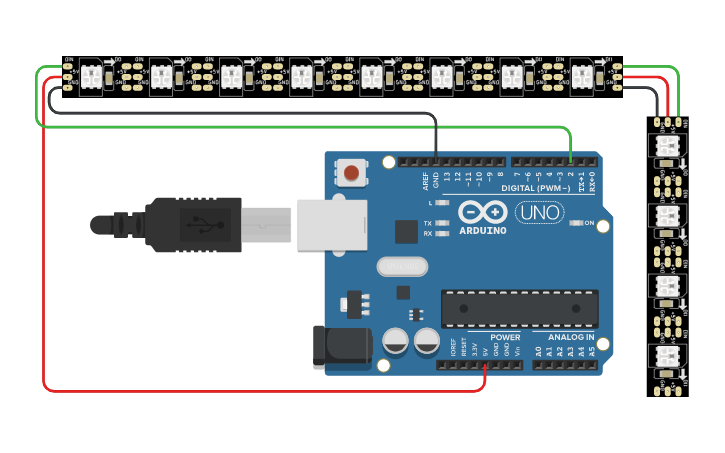 Circuit design LED strip neopixel - Tinkercad