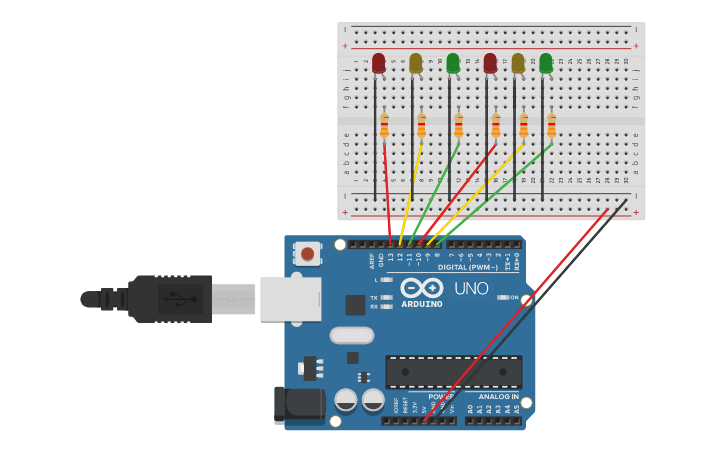 Circuit design Traffic Lights - Tinkercad