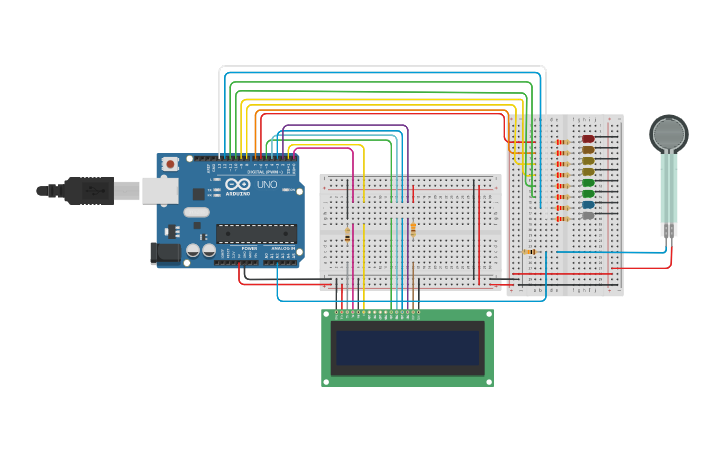 Circuit design Sensor de Força e LCD | Tinkercad