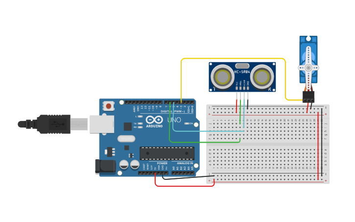 Circuit Design Servomotor Con Ultrasonido Tinkercad
