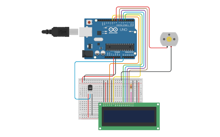 Circuit design Temperature based fan speed control - Tinkercad