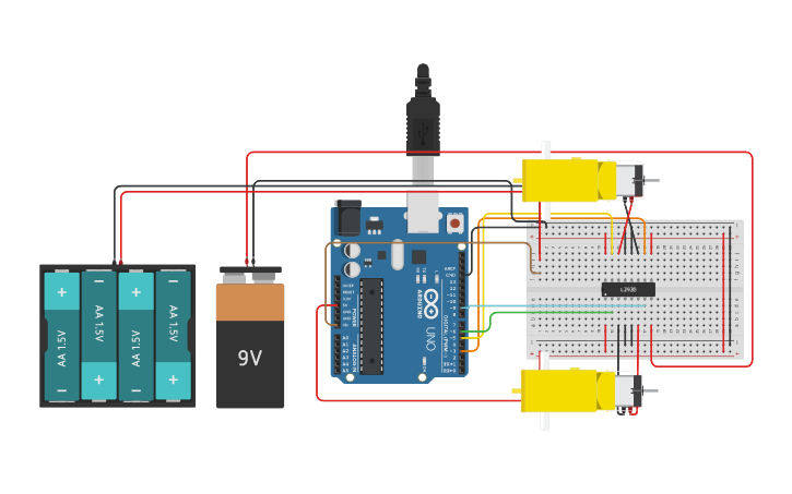 Circuit design carro con diferentes velocidades - Tinkercad