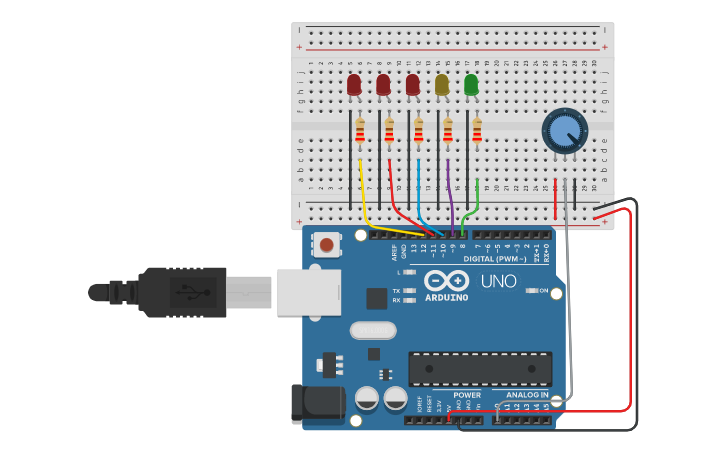 Circuit design vumetro potenciometro3 | Tinkercad