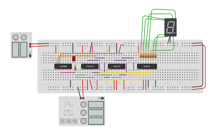 Circuit design Copy of Decade ripple counter | Tinkercad
