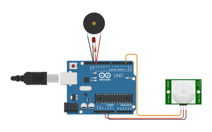 Circuit design Security Alarm Project | Tinkercad