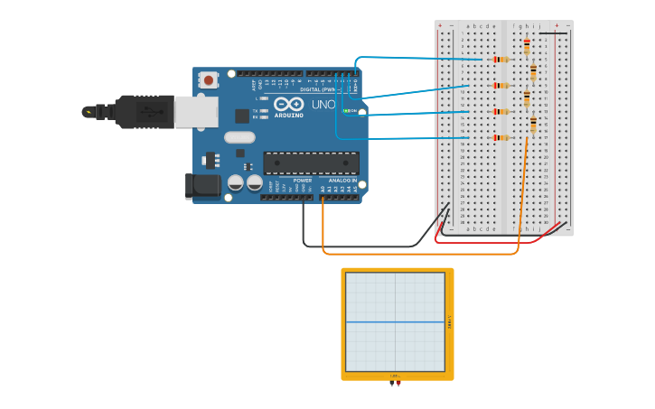 Circuit design DAC with Arduino (Sawtooth) | Tinkercad