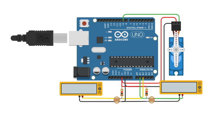 Circuit design Single axis solar tracker - Tinkercad