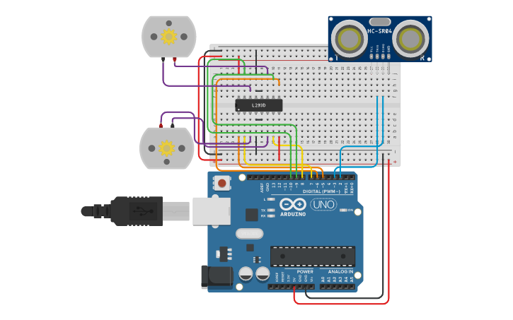 Circuit design Ultrasonic Sensor Motor Control - Tinkercad