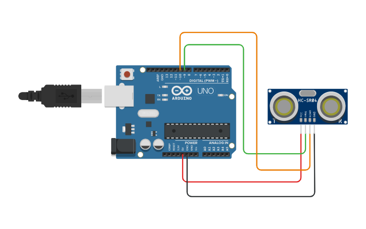 Circuit design Ultrasonic Sensor - Tinkercad