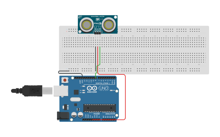 Circuit design Ultrasonic sensor - Tinkercad