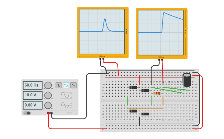 Circuit design full wave rectifier - Tinkercad
