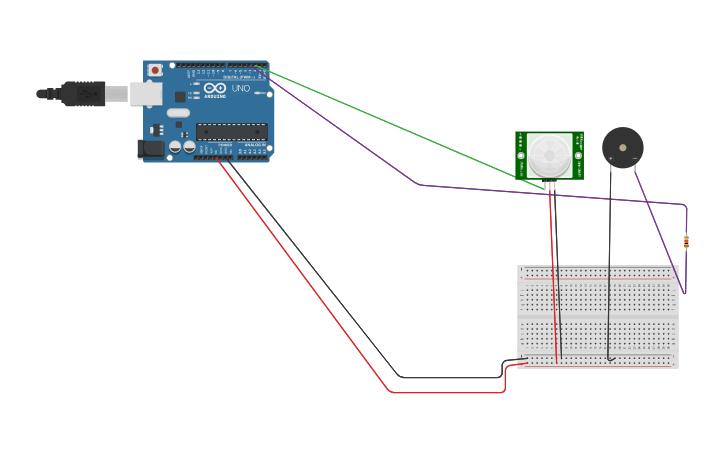 Circuit design PIR Sensor with Piezo - Tinkercad