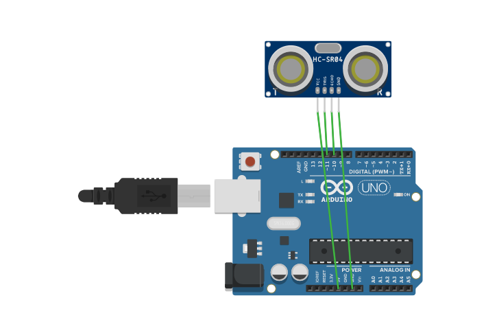 Circuit design ultrasonic Sensor - Tinkercad