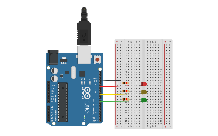 Circuit design semaforo - Tinkercad
