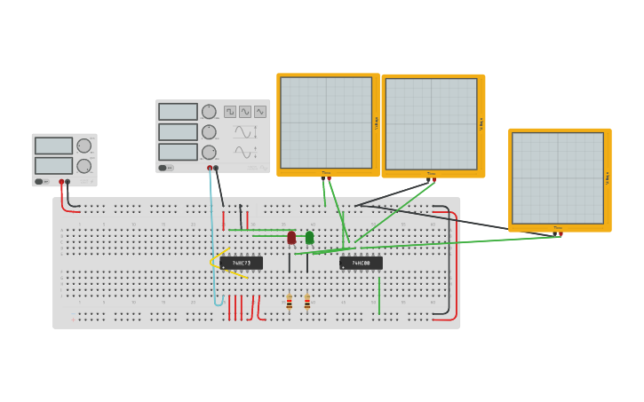 Circuit design Copy of 2-bit synchronous up counter - Tinkercad