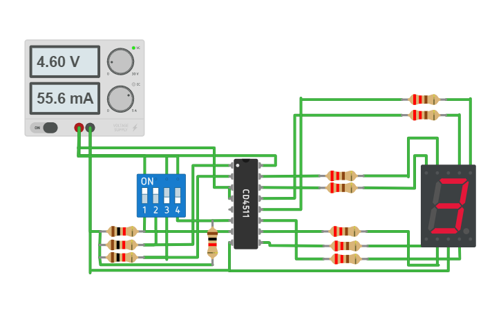 Circuit Design Decodificador Display 7 Segmentos Tinkercad