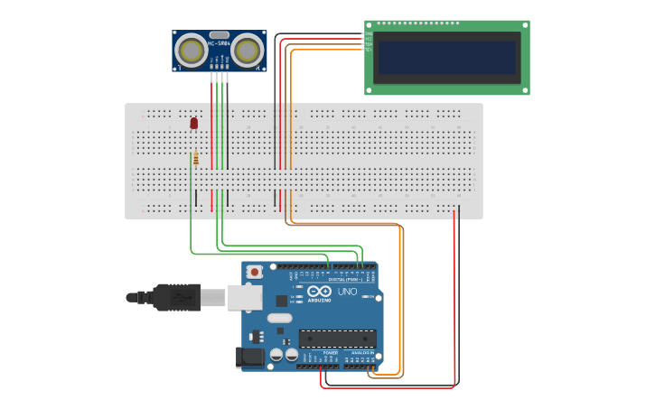 Circuit design Pertemuan 8 - Sensor Ultrasonic HC-SR04 (2) | Tinkercad