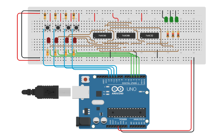 Circuit design 2-bit Adder | Tinkercad