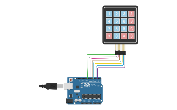 Circuit design Atividade - Keyboard 4x4 - Arduino - Tinkercad Circuit design Atividade - Keyboard 4x4 - Arduino - Tinkercad