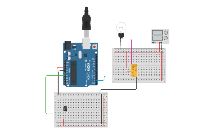 Circuit Design Sensor Temperatura Tm36 Con Relé Tinkercad