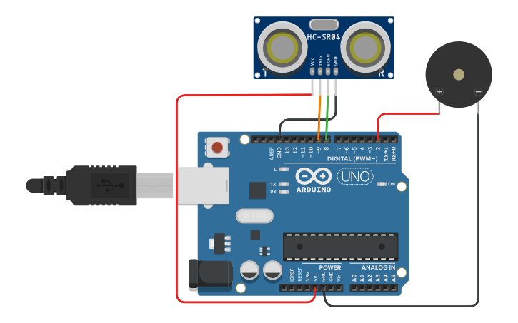 Circuit design 7. ულტრაბგერული მანძილმზომი - Tinkercad
