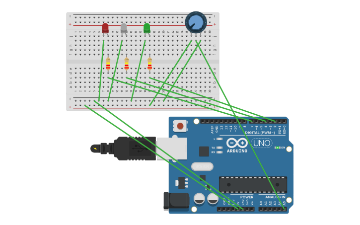 Circuit design Arduino 3 leds a piscar com potenciómetro - Gonçalo ...