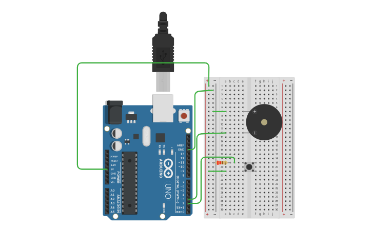 Circuit design Circuito con buzzer - Tinkercad