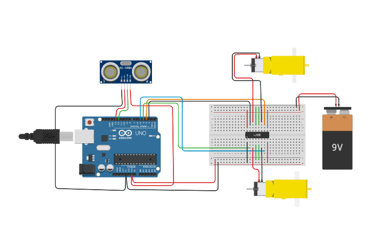 Circuit design obstacle avoidance robot | Tinkercad