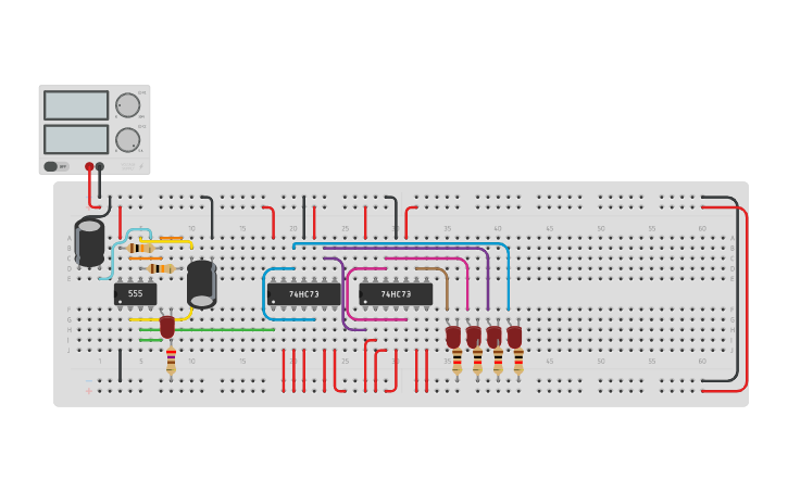 Circuit design JK Flip-Flop Binary Counter CM - Tinkercad
