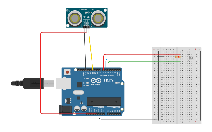 Circuit design sensor de distancia | Tinkercad