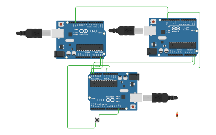 Circuit design 3 Arduinos - Tinkercad