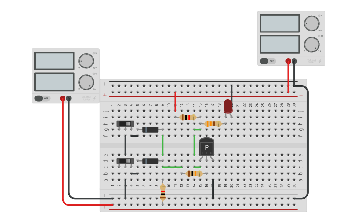 Circuit design Copy of Compuerta NAND con transistor pnp y diodo - Tinkercad