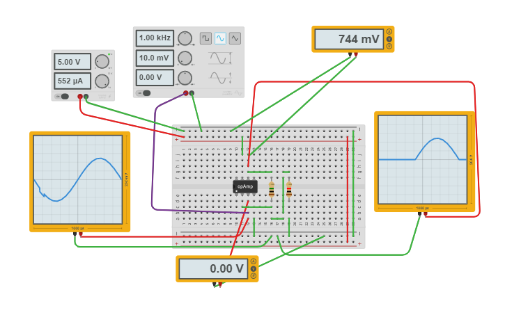 Circuit design LM741 No inversor - Tinkercad