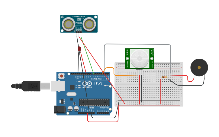 Circuit design Sensor de movimento + proximidade - Tinkercad Circuit design Sensor de movimento + proximidade - Tinkercad