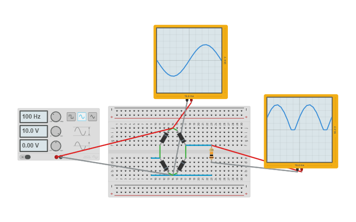Circuit design full wave rectifier - Tinkercad