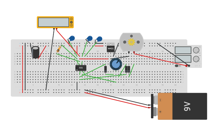 Circuit design DC Motor Circuit with 555 Timer - Tinkercad