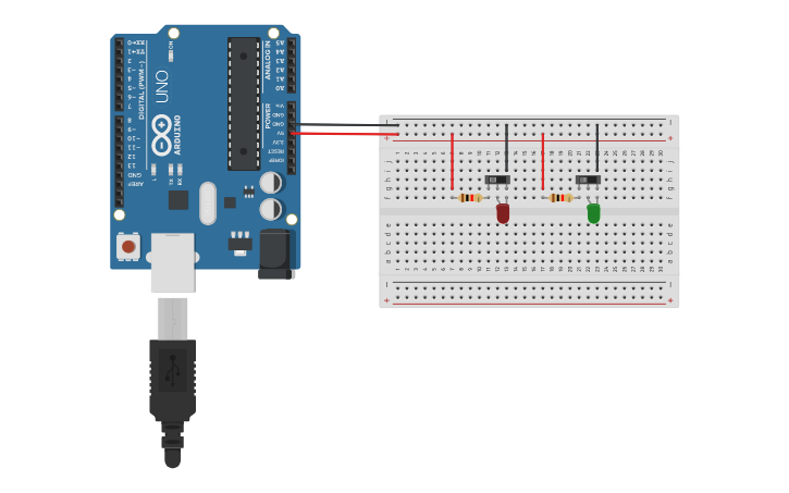 Circuit design Arduino + 2 LED + 2 Interruptores | Tinkercad