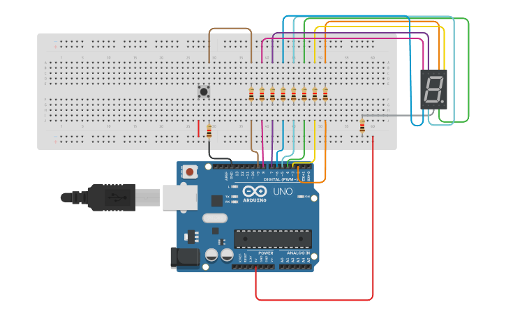 Circuit design Counter Down Seven Segment - Tinkercad