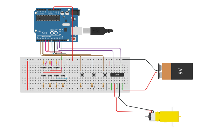 Circuit design montacarga 3 pisos - Tinkercad
